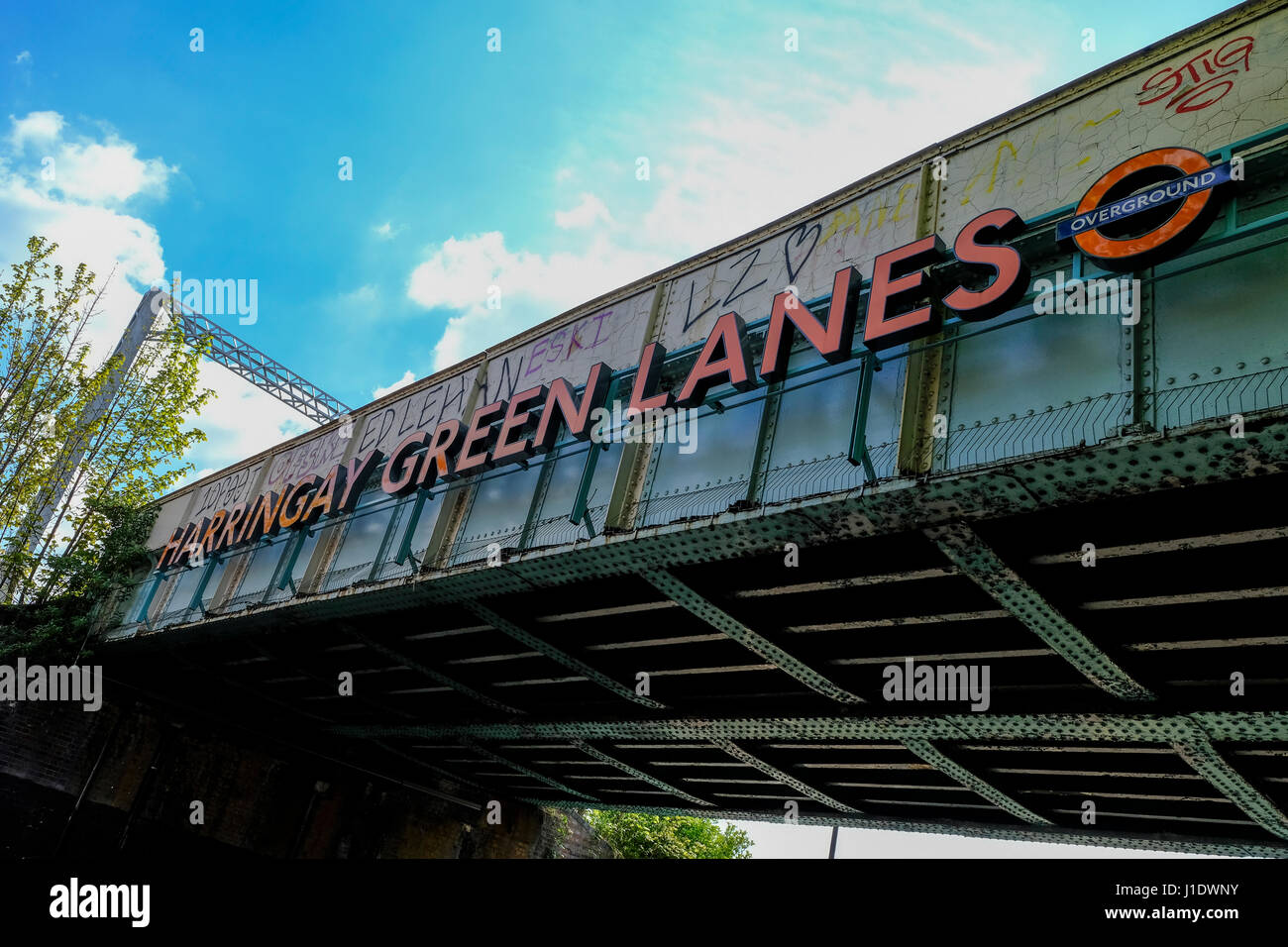 Harringay Green Lanes sign on bridge Stock Photo - Alamy