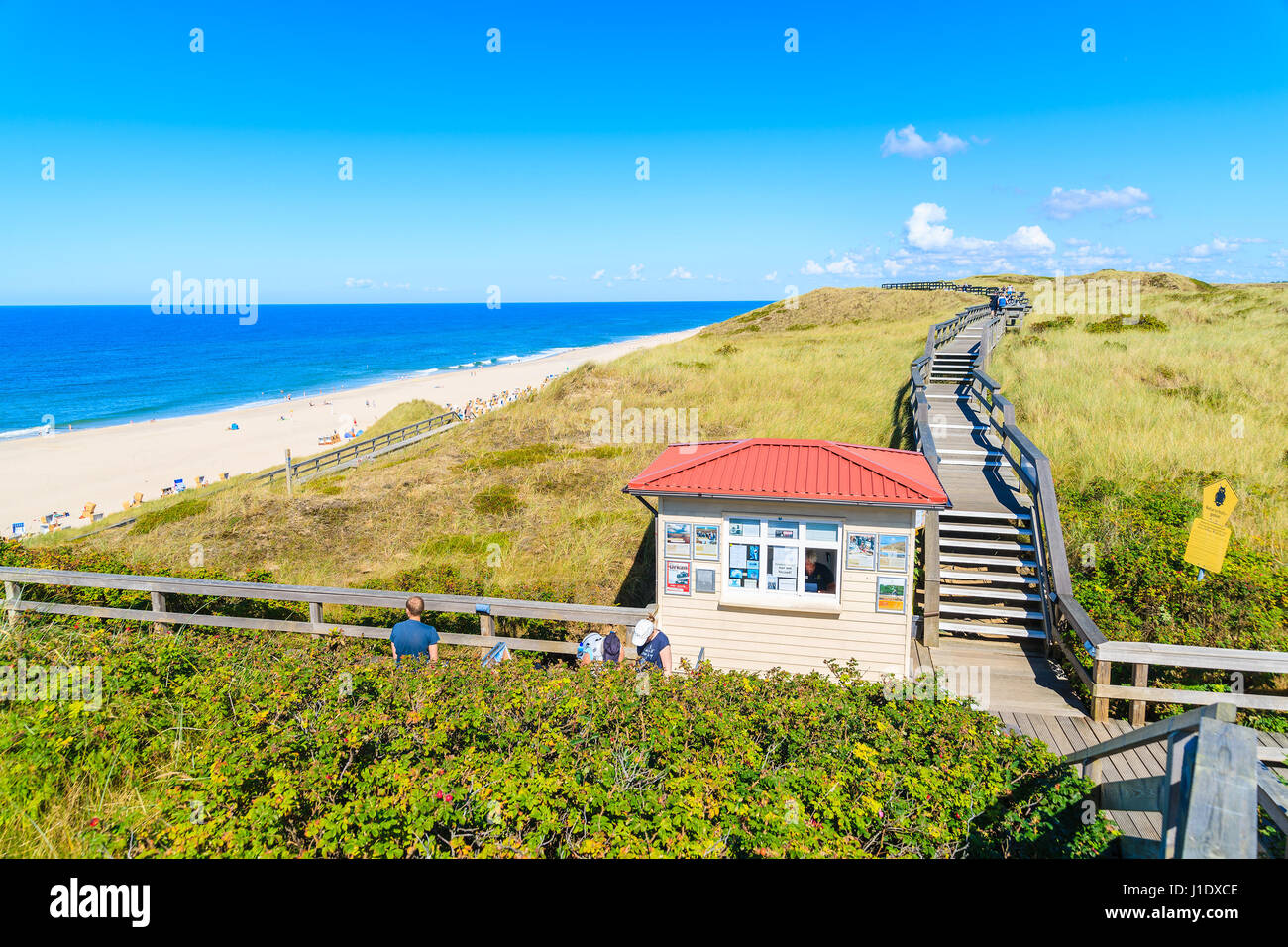 SYLT ISLAND, GERMANY - SEP 5, 2016: Booth on coastal promenade along ...