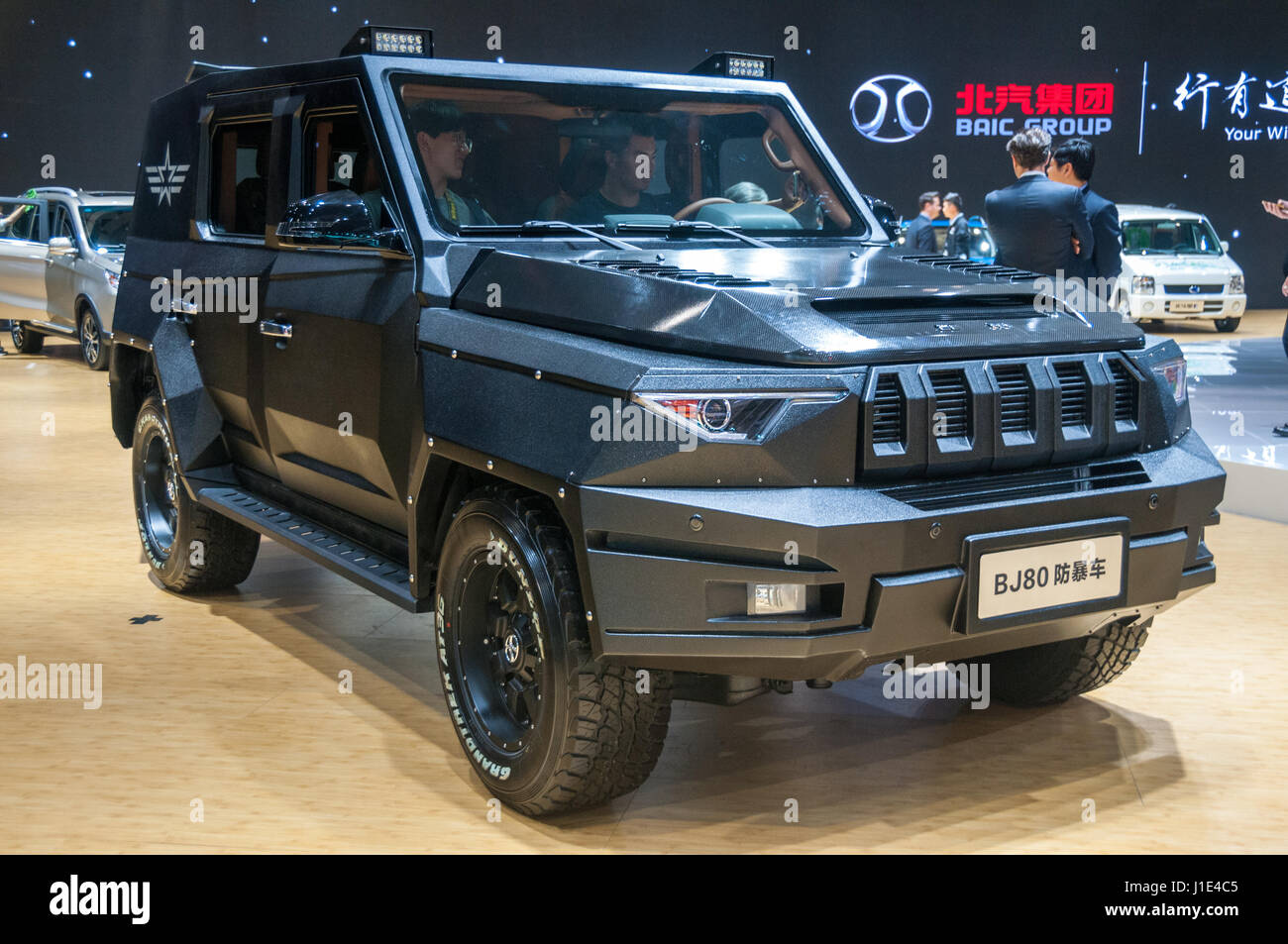 Shanghai, China. 19th Apr, 2017. Beijing Jeep BJ80 TAP armoured car ...