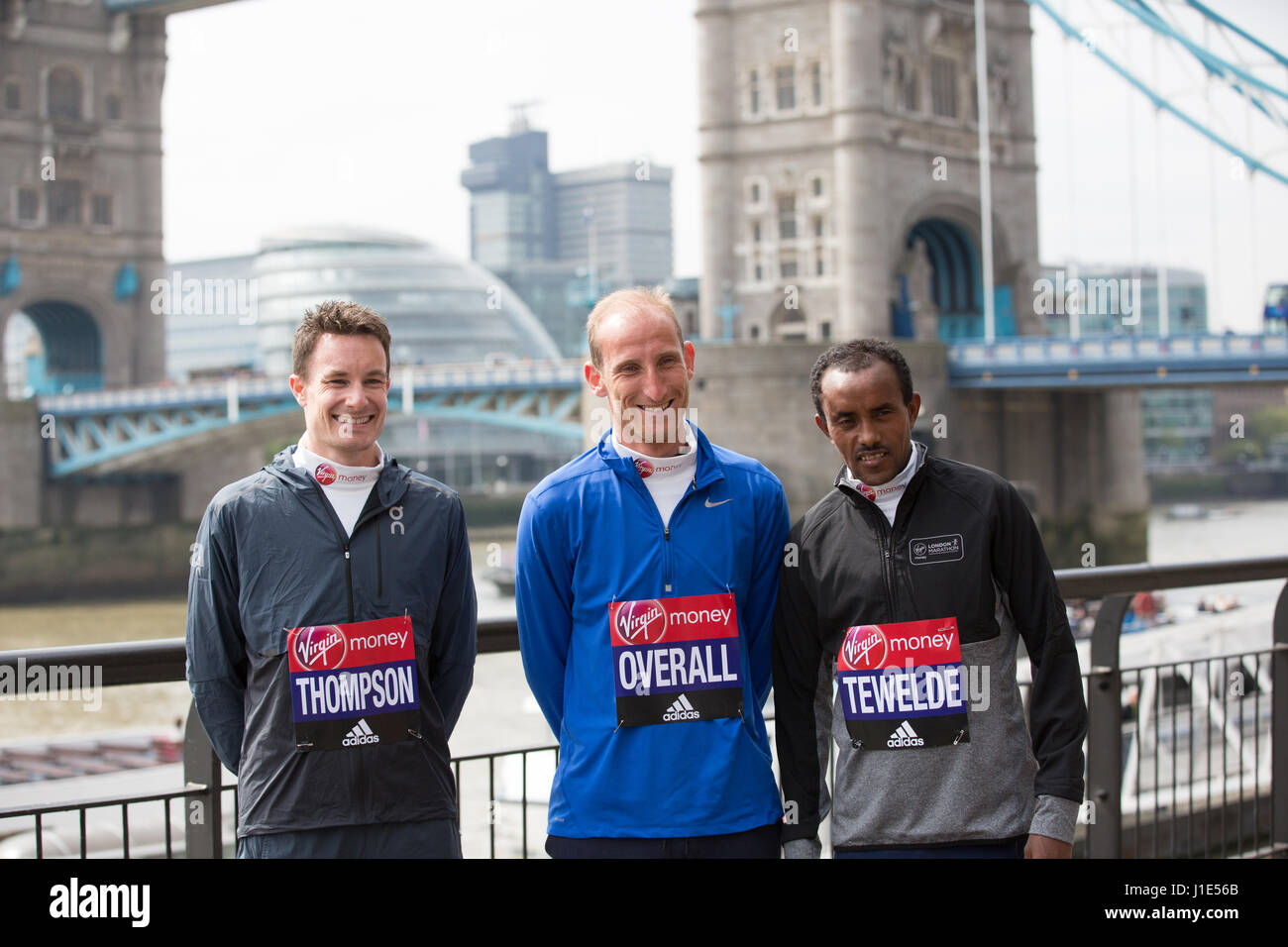 Tower Bridge, UK. 20th Apr, 2017. British Runners Chris Thompson, Scott ...
