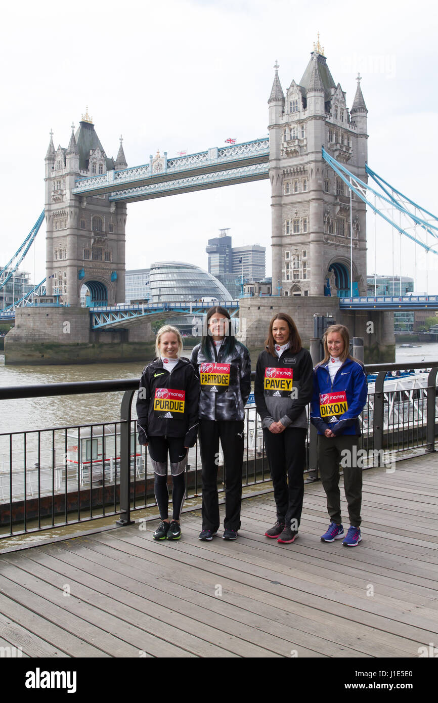 Tower Bridge, UK. 20th Apr, 2017. British Runners Charlotte Purdue ...