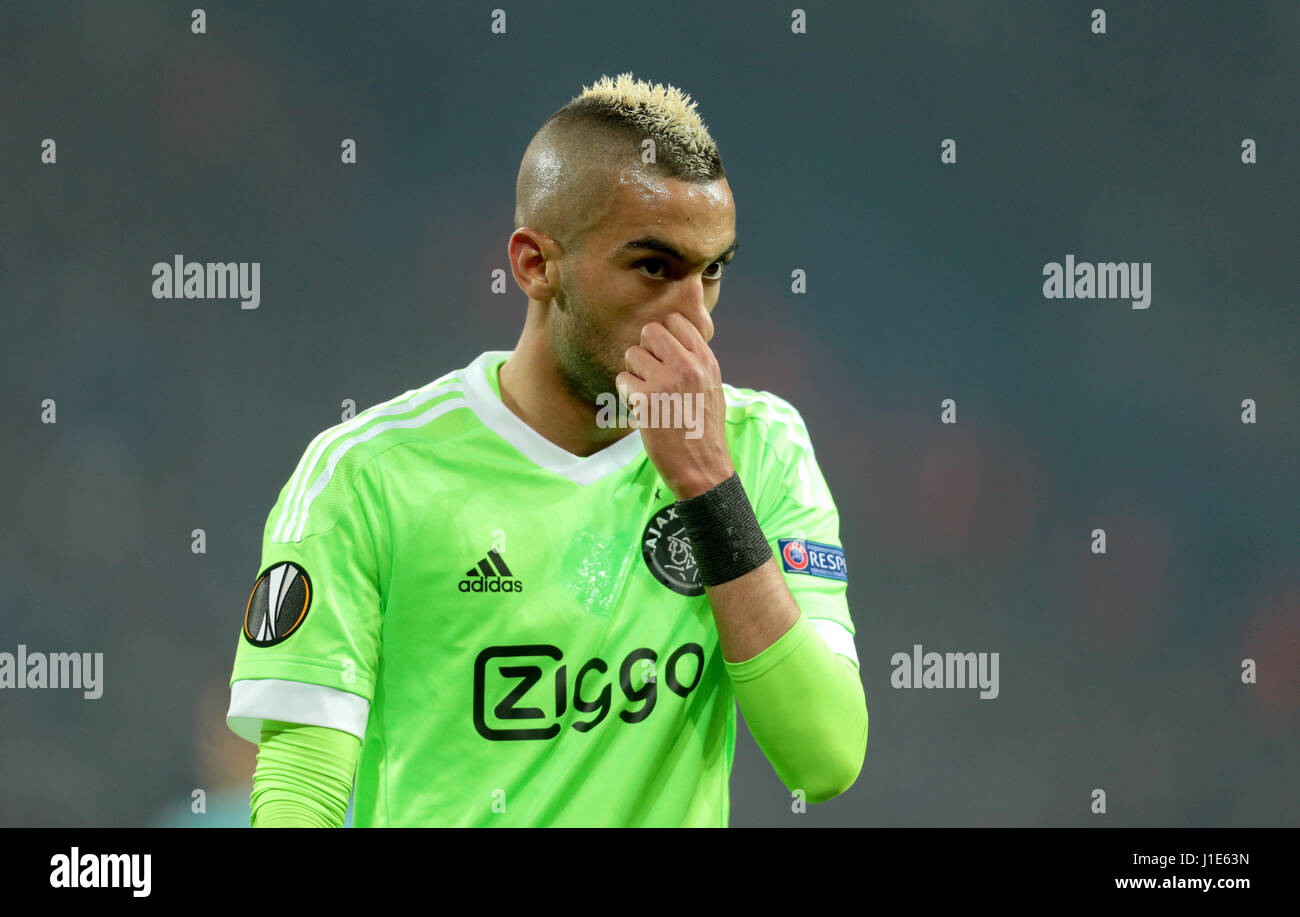 Gelsenkirchen, Germany. 20th Apr, 2017. Hakim Ziyech of Amsterdam ...