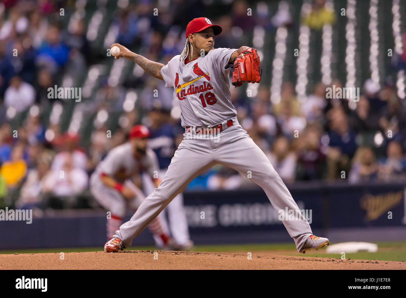 Milwaukee, WI, USA. 20th Apr, 2017. St. Louis Cardinals starting ...