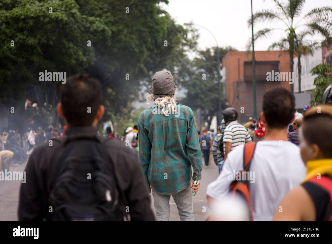 Caracas, Venezuela, 20th April, 2017. Protesters in a street in Caracas ...