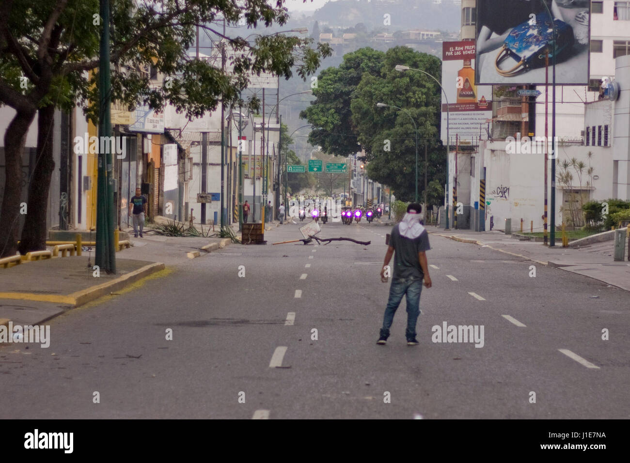 Caracas, Venezuela, 20th April, 2017. A protester in a street in ...