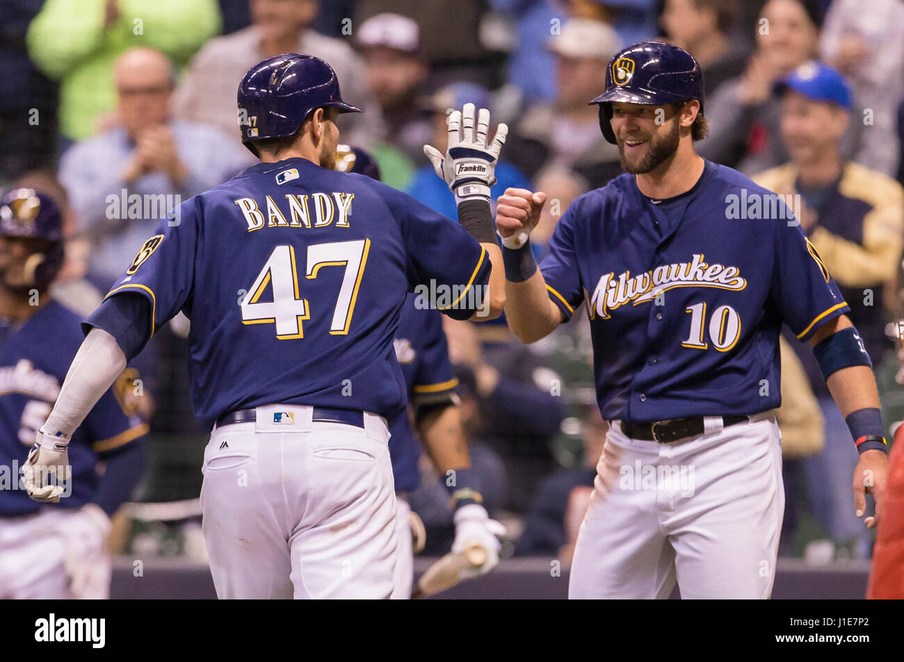Milwaukee, WI, USA. 20th Apr, 2017. Milwaukee Brewers catcher Jett ...