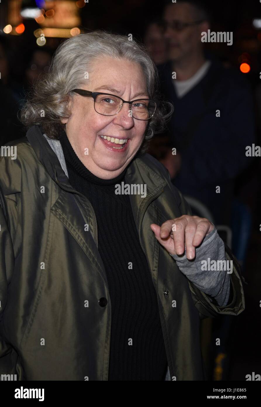 New York, NY, USA. 20th Apr, 2017. Jayne Houdyshell exits the Golden ...