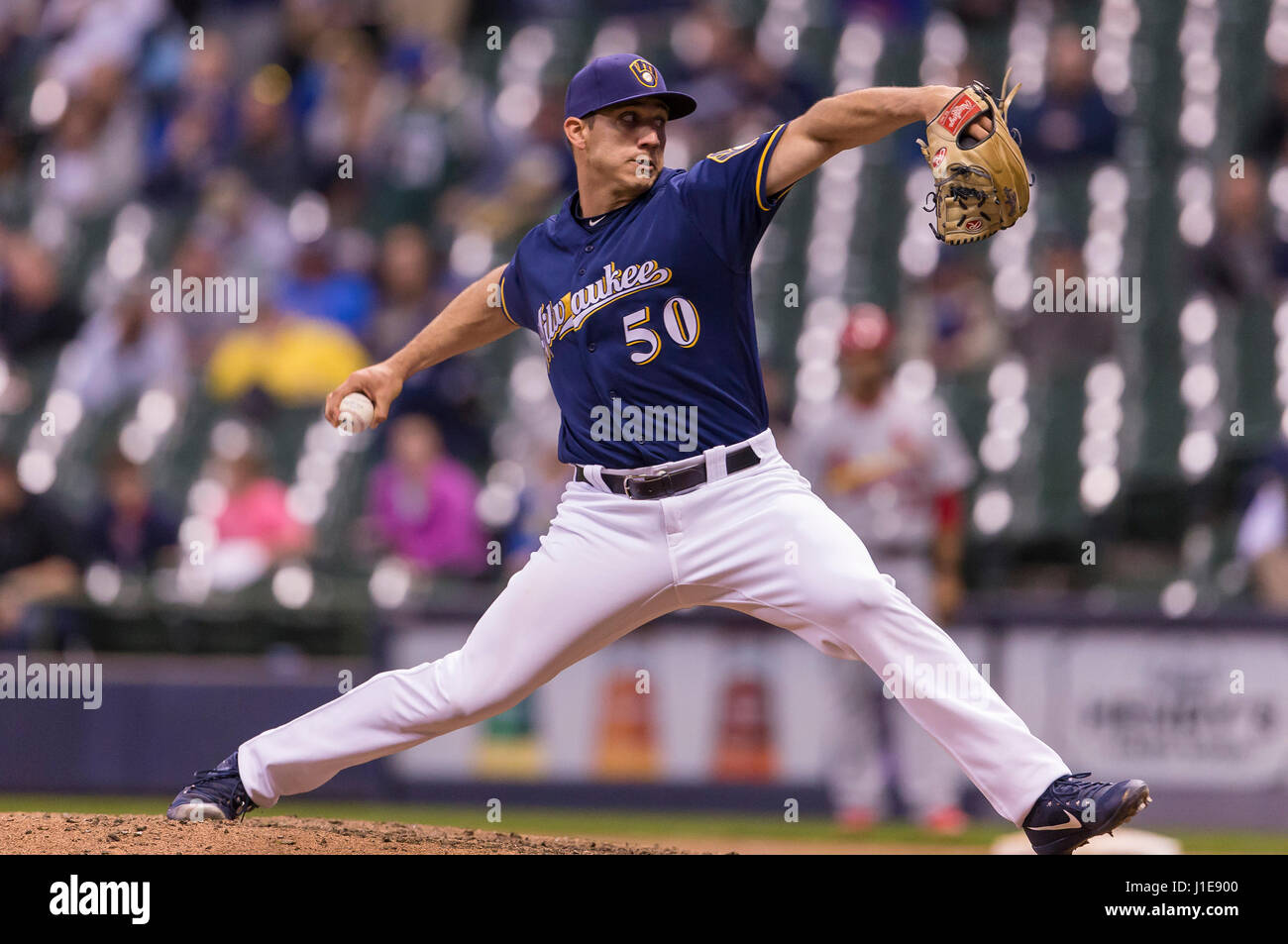 Milwaukee, WI, USA. 20th Apr, 2017. Milwaukee Brewers relief pitcher ...