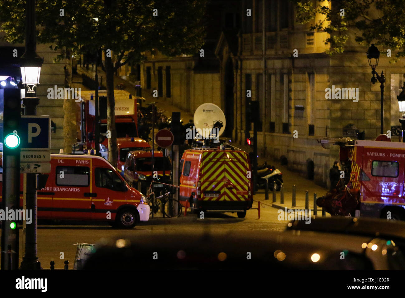Communication and control vehicles from the Paris Fire brigade are ...