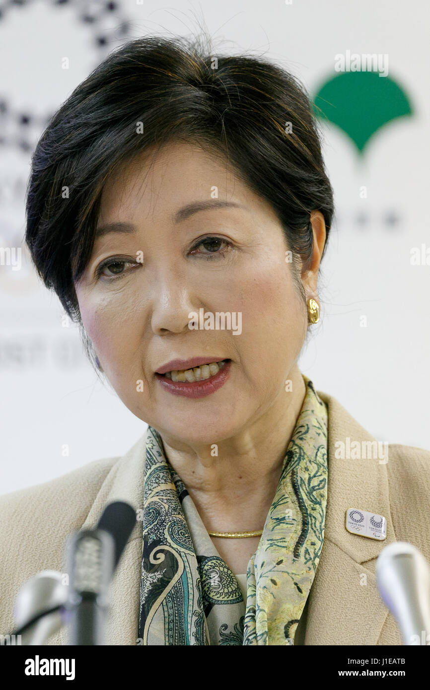 Tokyo, Japan. 21st April, 2017. Tokyo Governor Yuriko Koike speaks ...