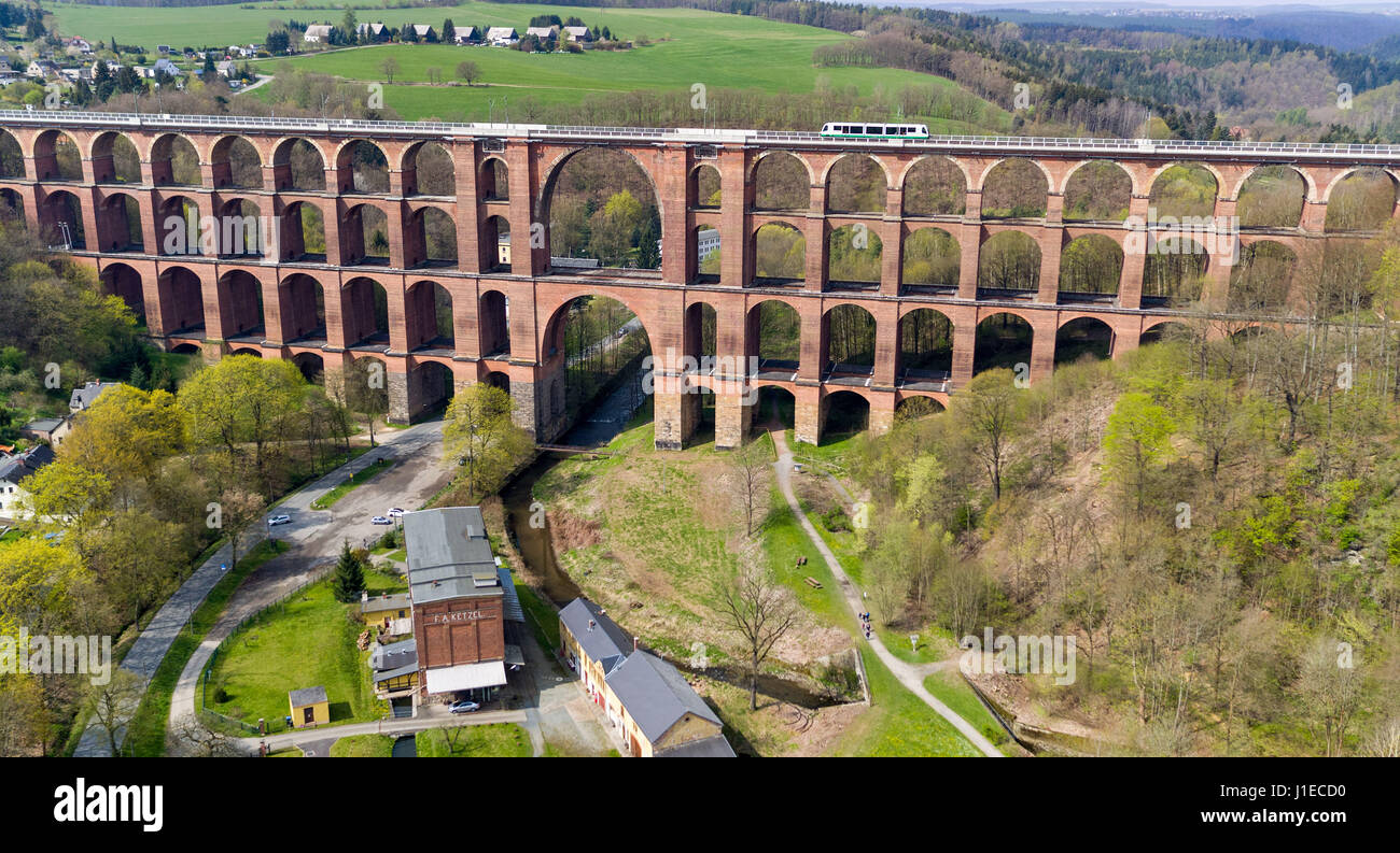A train crosses the Göltzsch Viaduct in Netzschkau, Germany, 21 April ...
