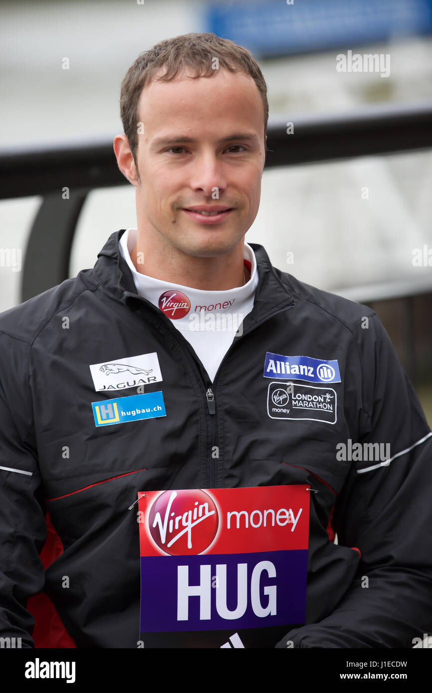 London,UK,21st April 2017,Elite wheelchair athlete Marcel Hug attends a ...