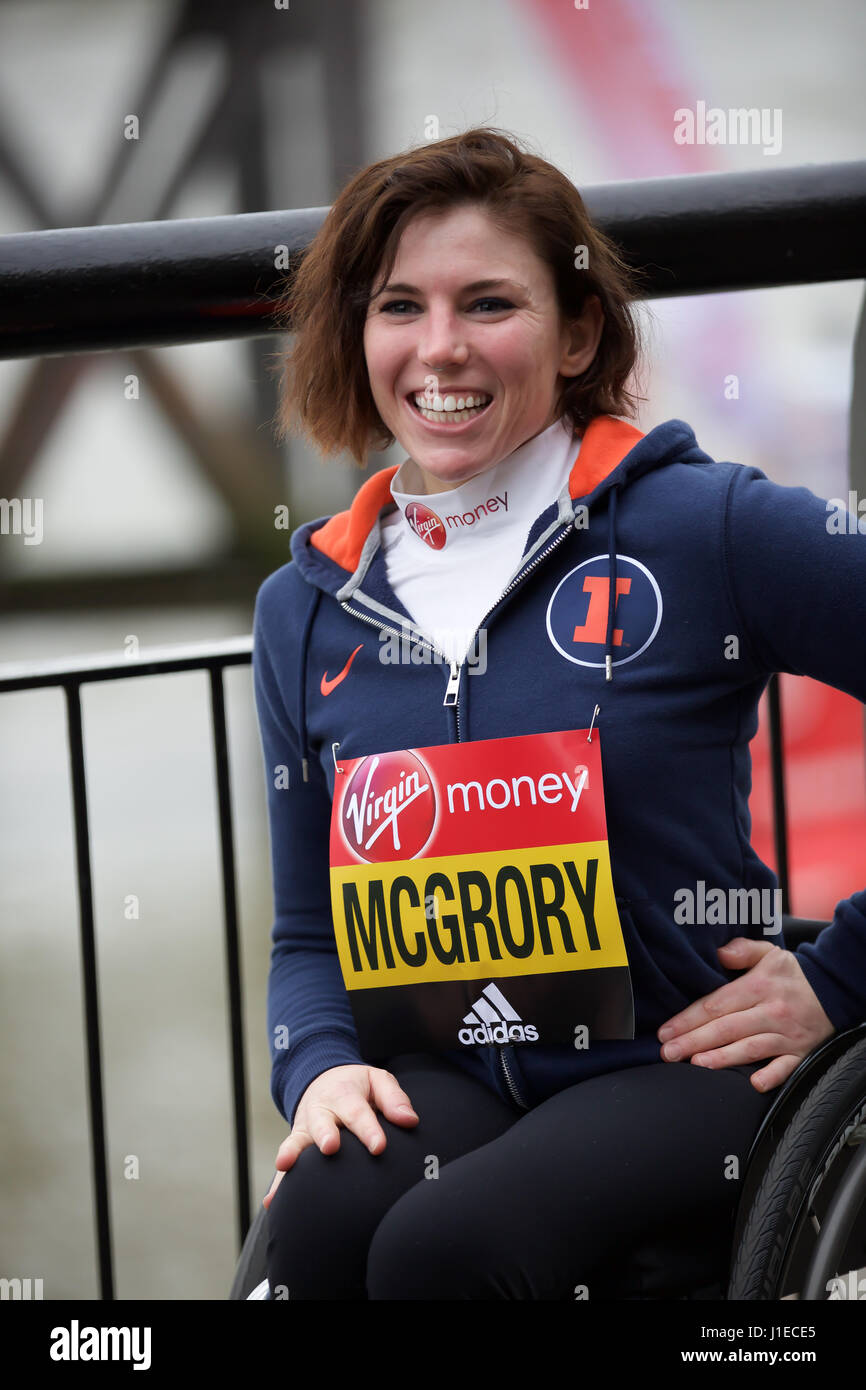 London,UK,21st April 2017,The Elite wheelchair athlete Amanda McGrory ...
