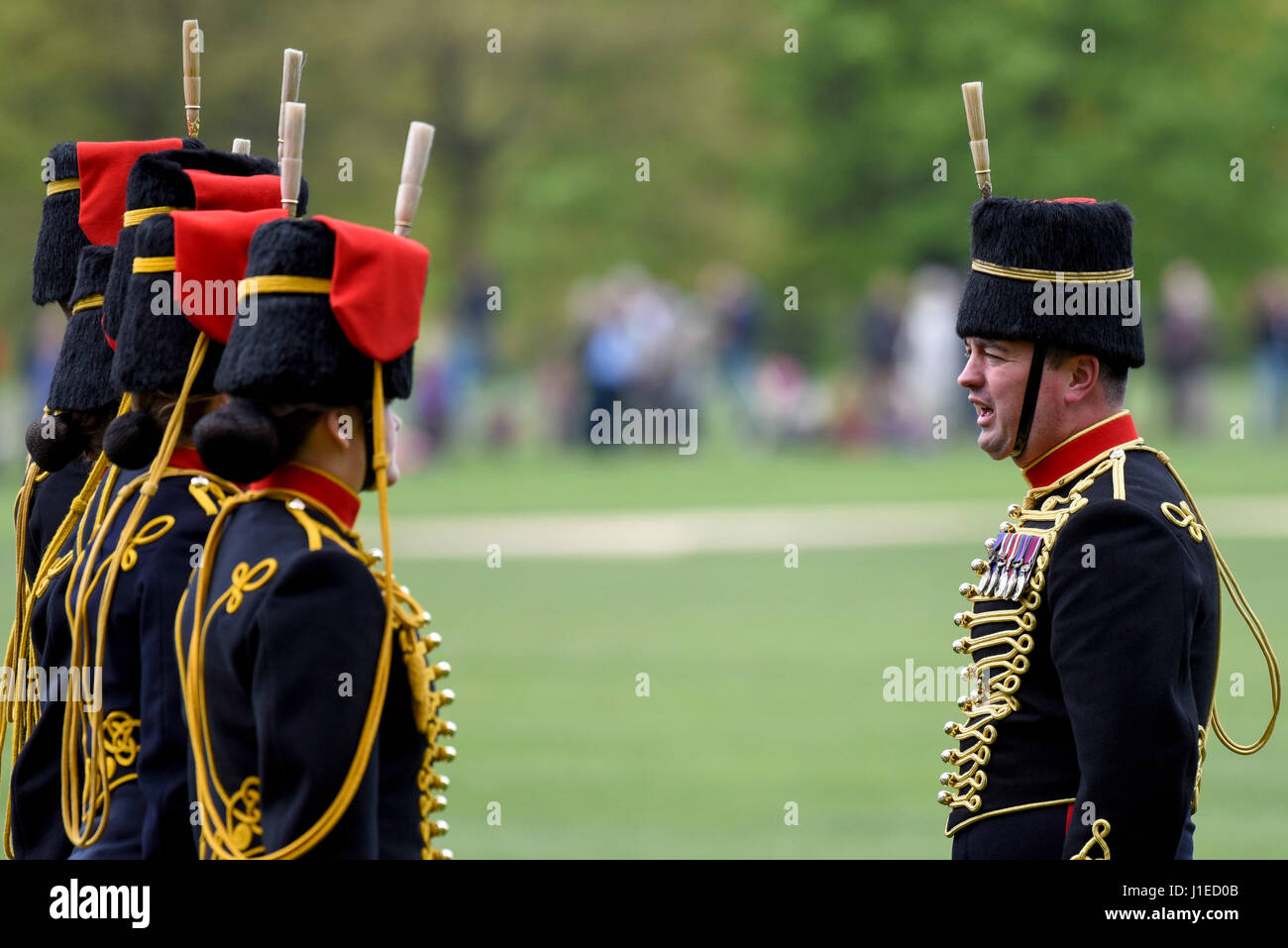 London, UK. 21 April 2017. Members of The King's Troop Royal Horse ...