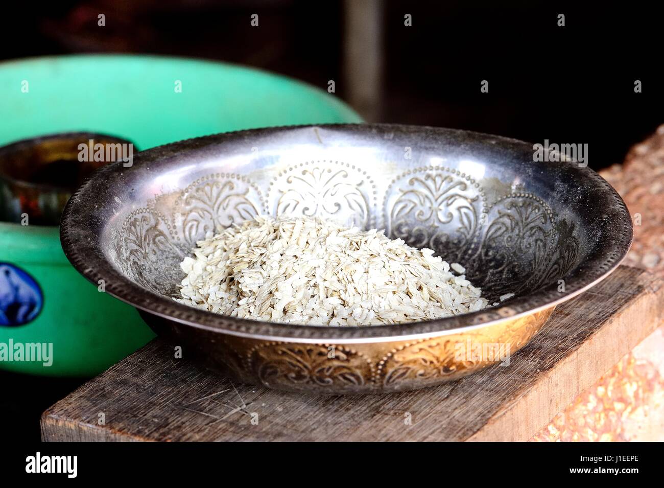 Decorative bowl of beaten rice Stock Photo - Alamy