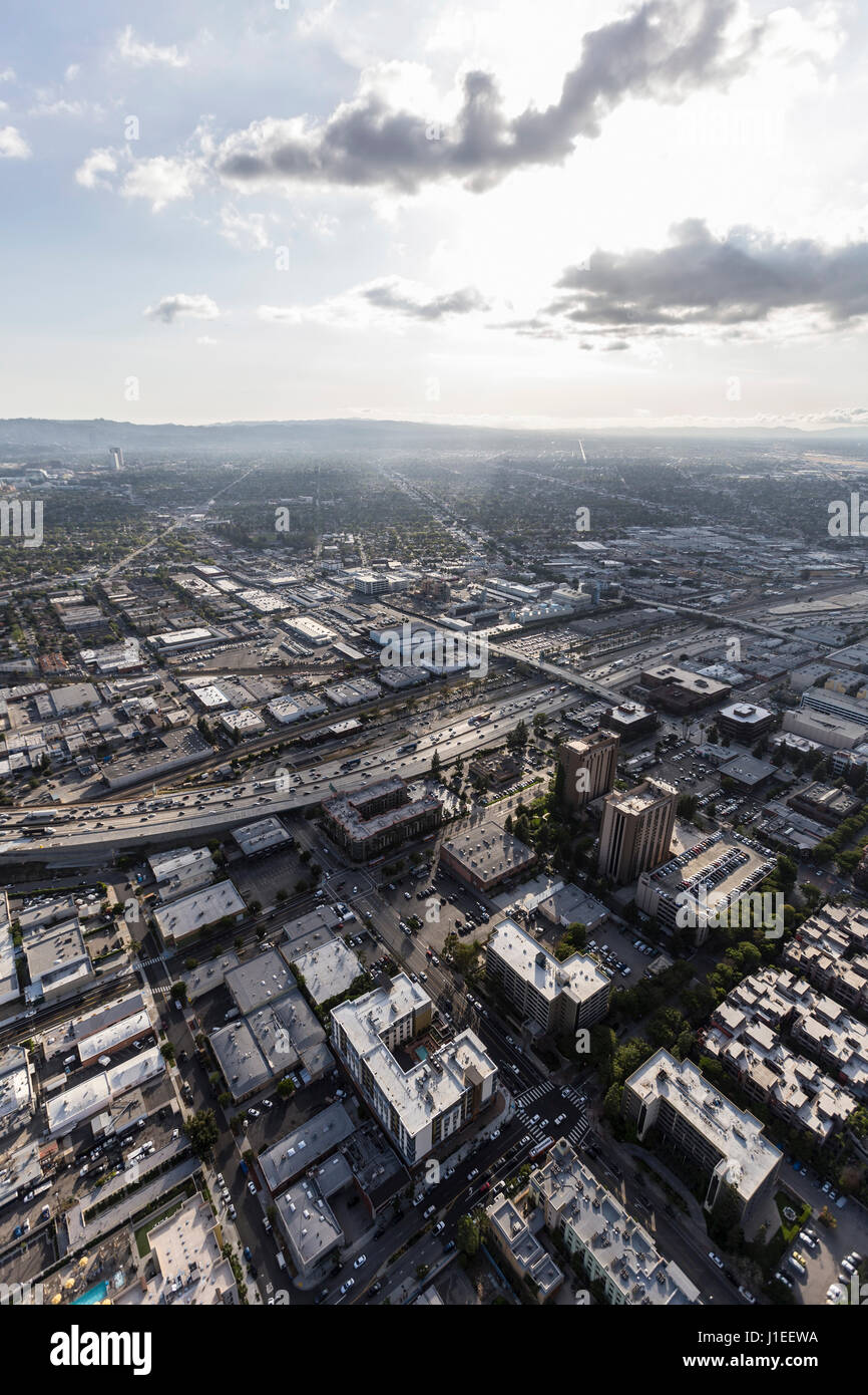 Aerial view of downtown Burbank with the San Fernando Valley area of ...