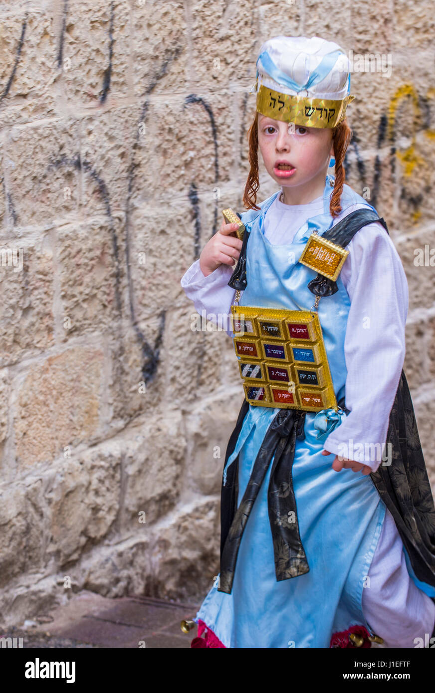 Ultra Orthodox child during Purim in Mea Shearim Jerusalem Stock Photo ...