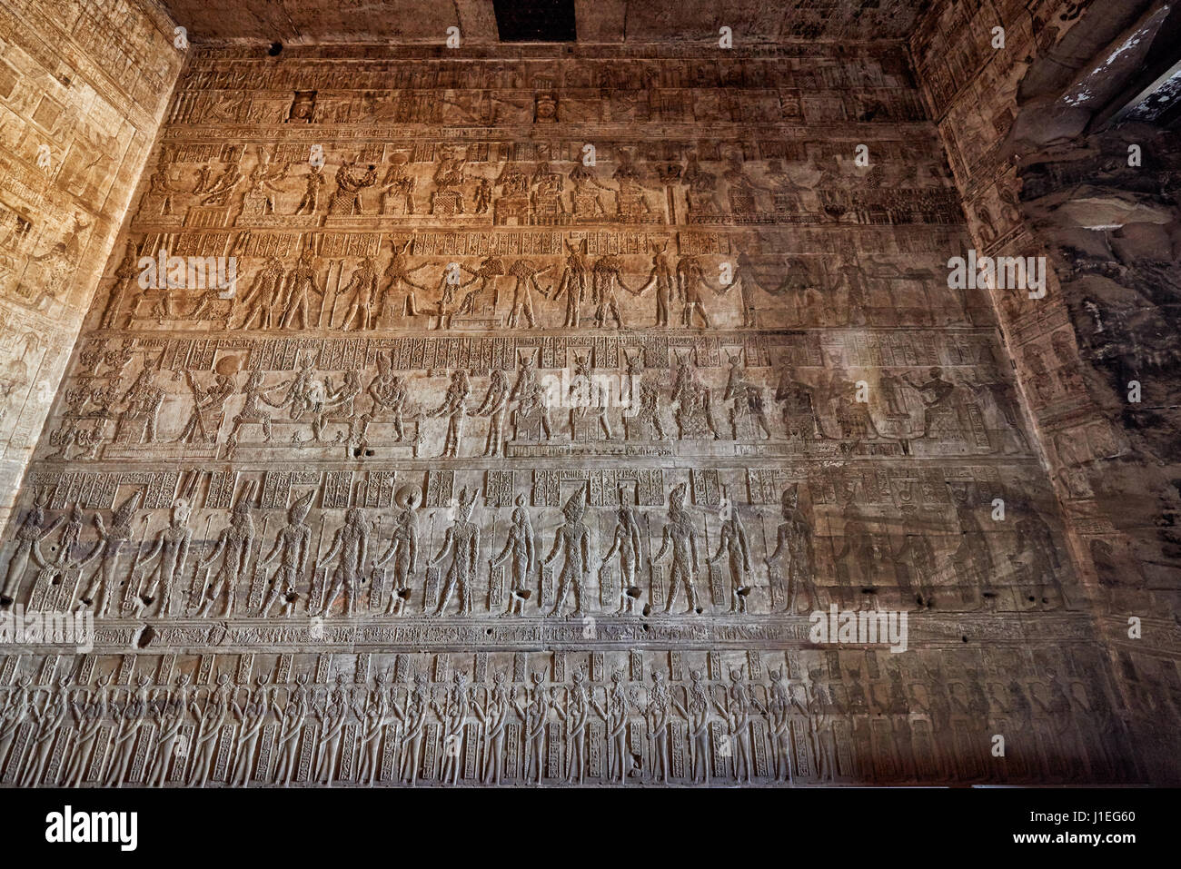 stone carvings in roman birth-house of Dendera temple complex Stock ...
