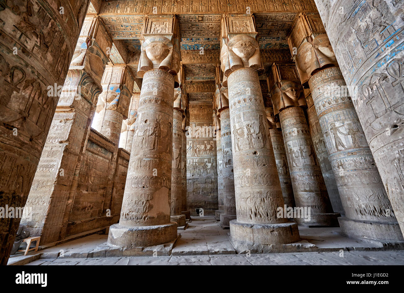 columns of Hathor temple in ptolemaic Dendera Temple complex, Qena ...