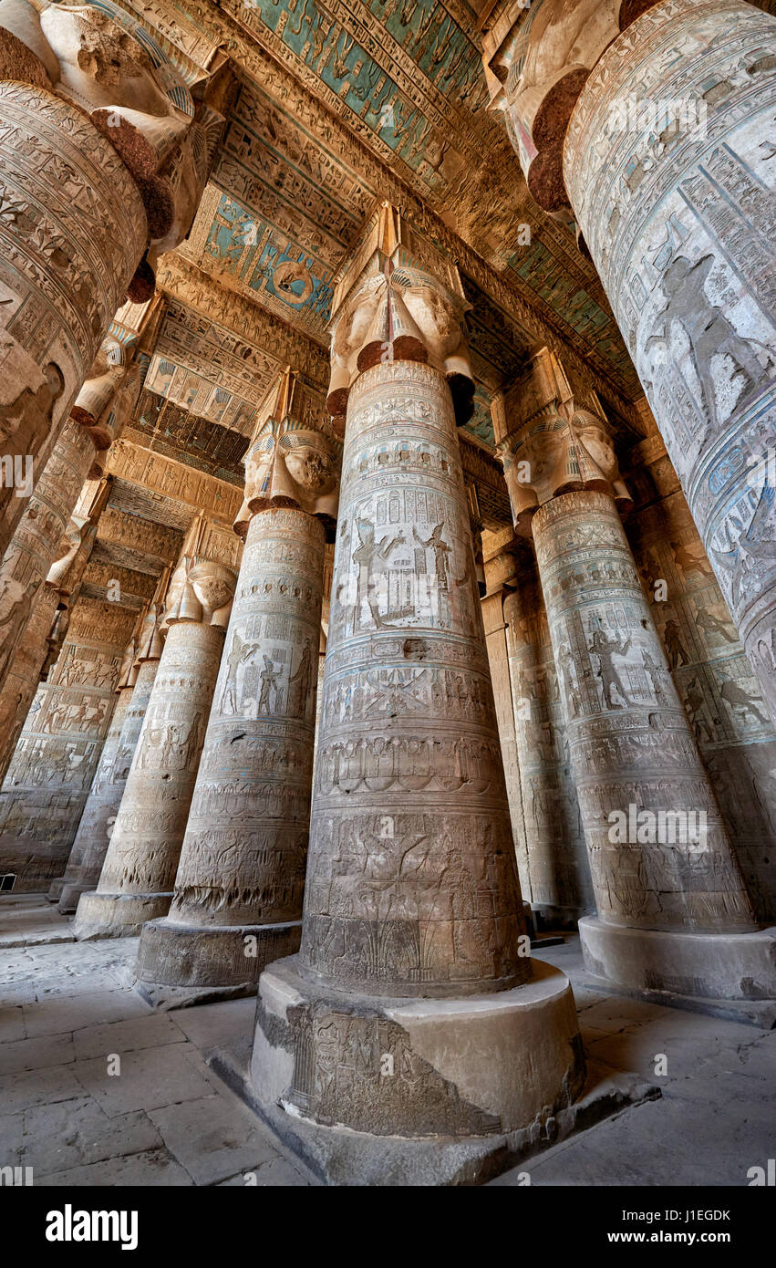 columns of Hathor temple in ptolemaic Dendera Temple complex, Qena ...