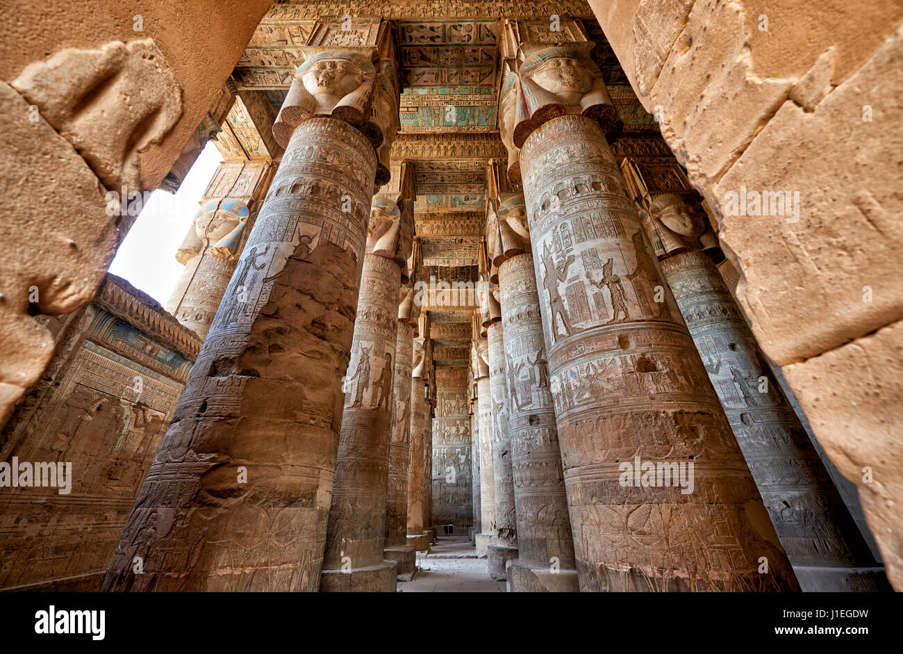 columns of Hathor temple in ptolemaic Dendera Temple complex, Qena ...