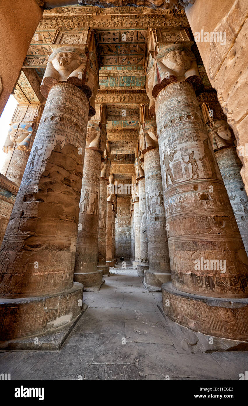 columns of Hathor temple in ptolemaic Dendera Temple complex, Qena ...