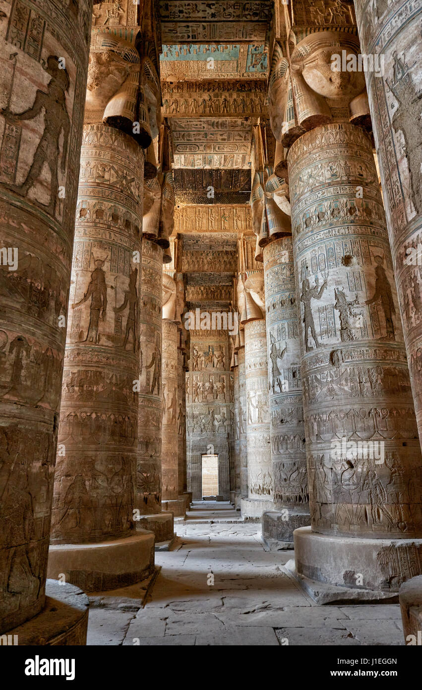 columns of Hathor temple in ptolemaic Dendera Temple complex, Qena ...