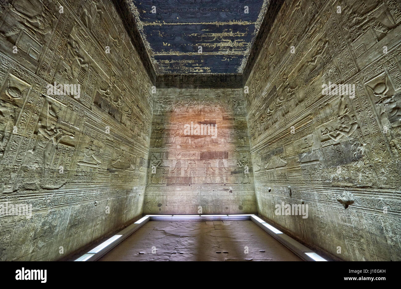 wonderful well-preserved reliefs inside Dendera temple complex Stock ...