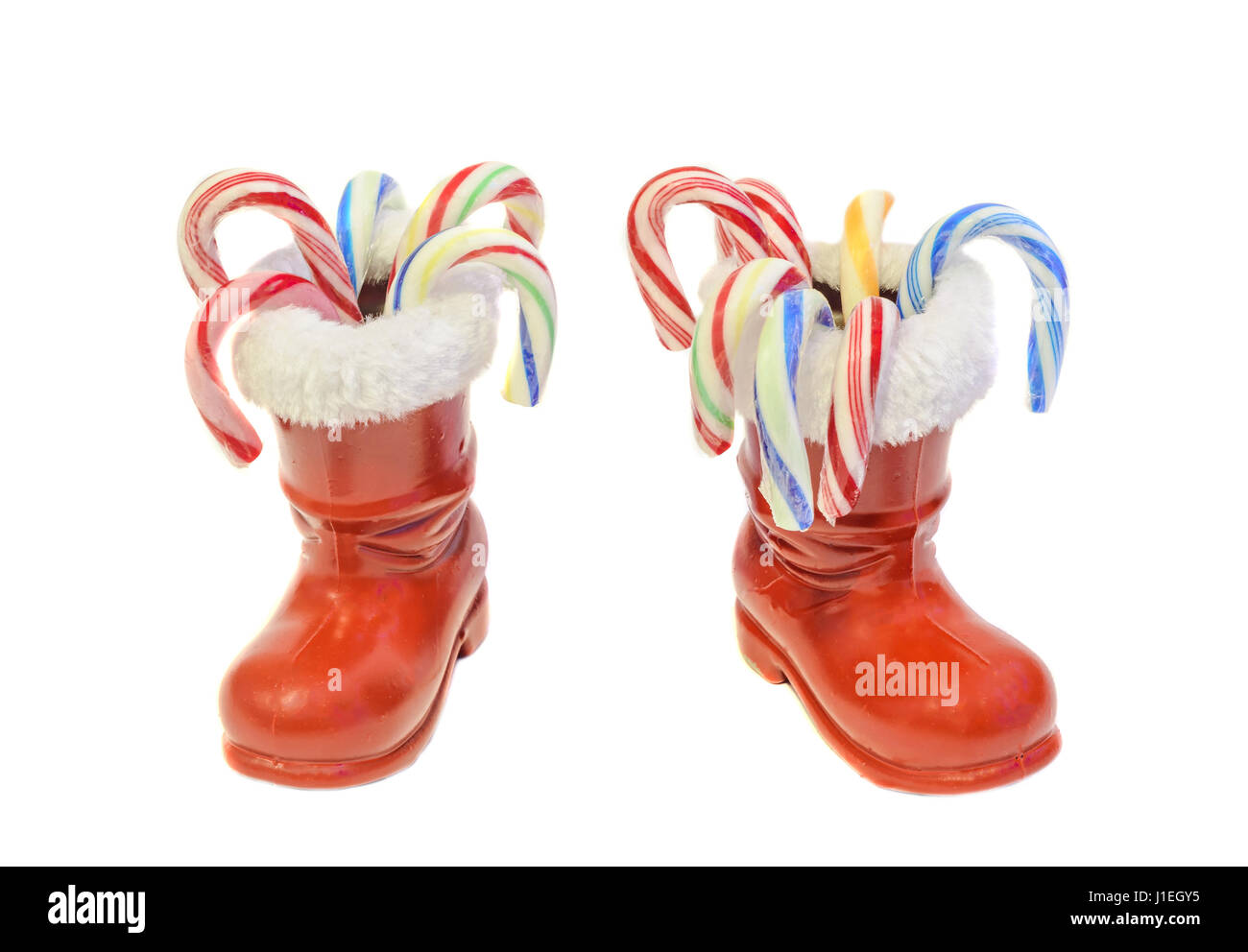 Red Santa Claus boots, Saint Nicholas, with colored candies bars ...