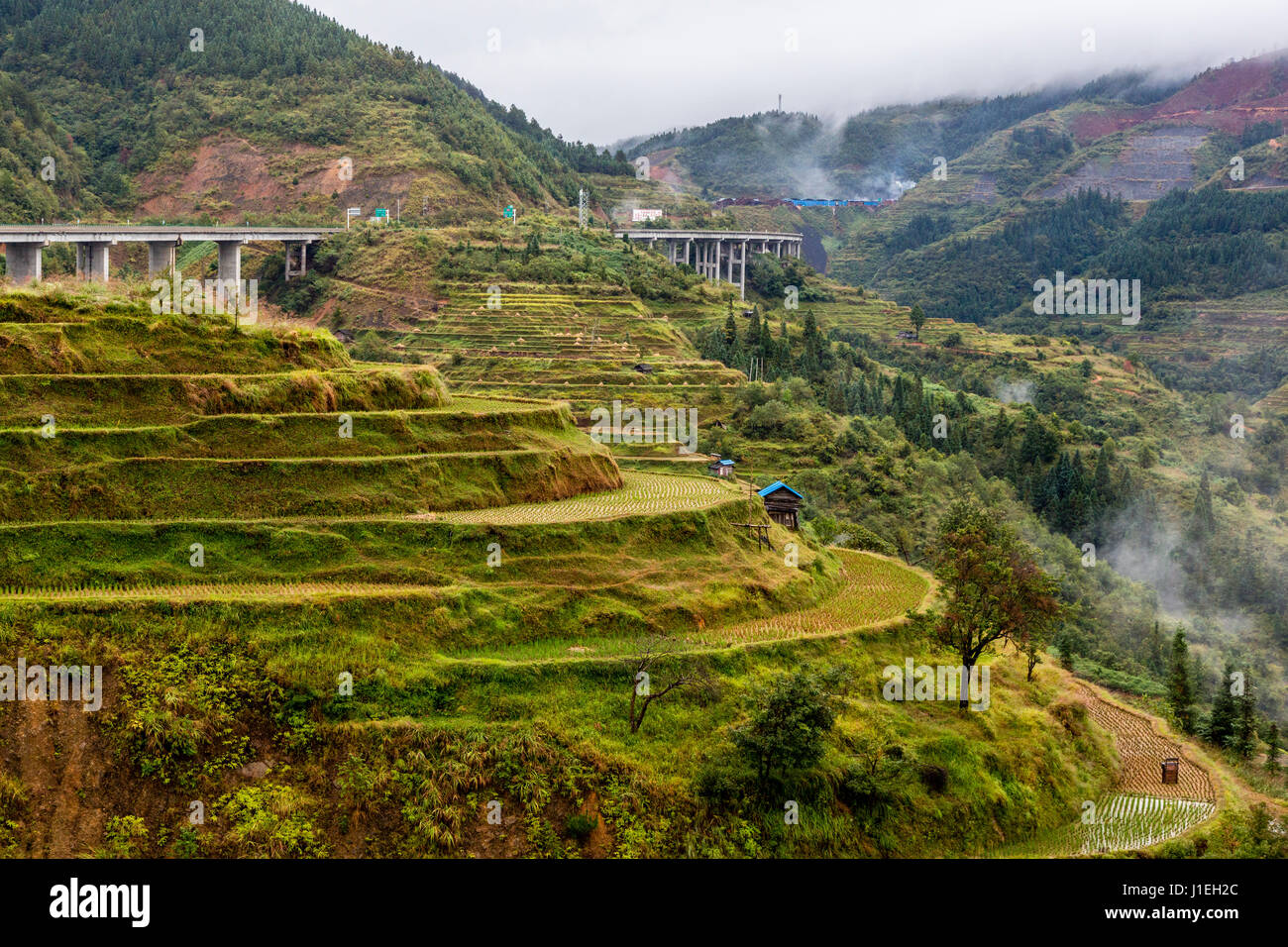 Guizhou, China. Hills and Terraced Farming of Guizhou. Major Highway in ...