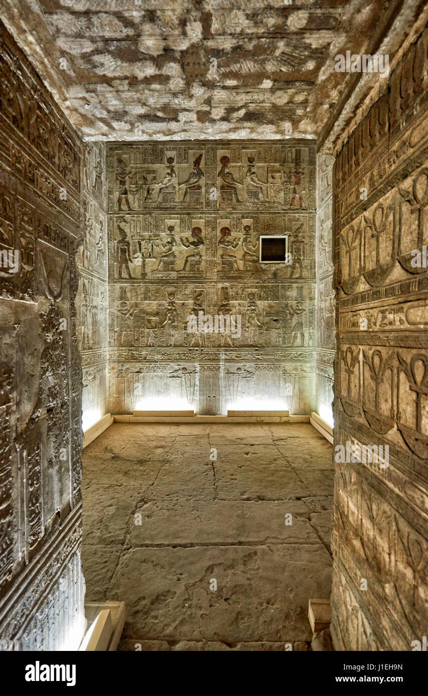 wonderful well-preserved reliefs inside Dendera temple complex Stock ...