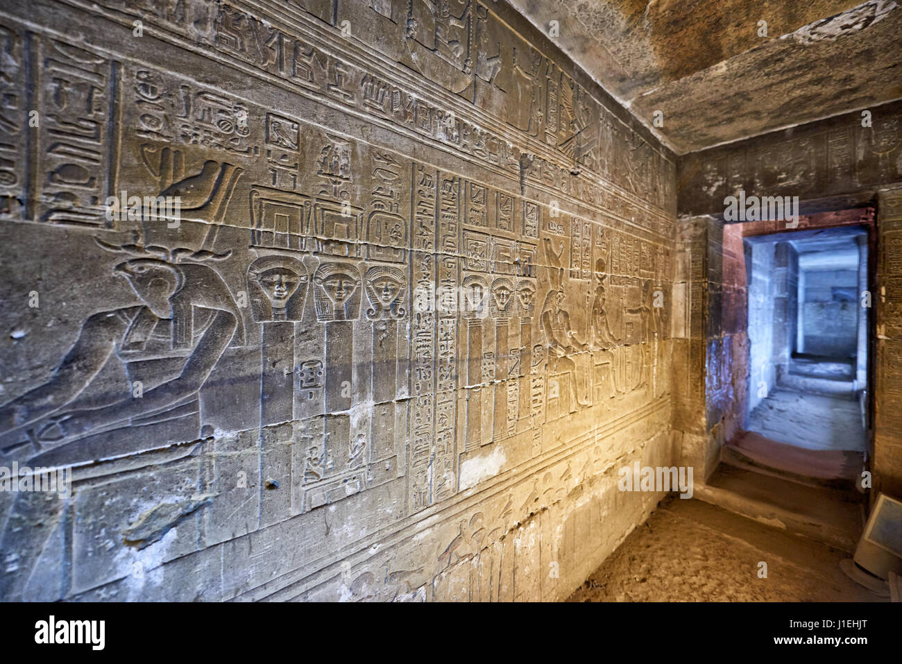 wonderful well-preserved reliefs inside Dendera temple complex Stock ...