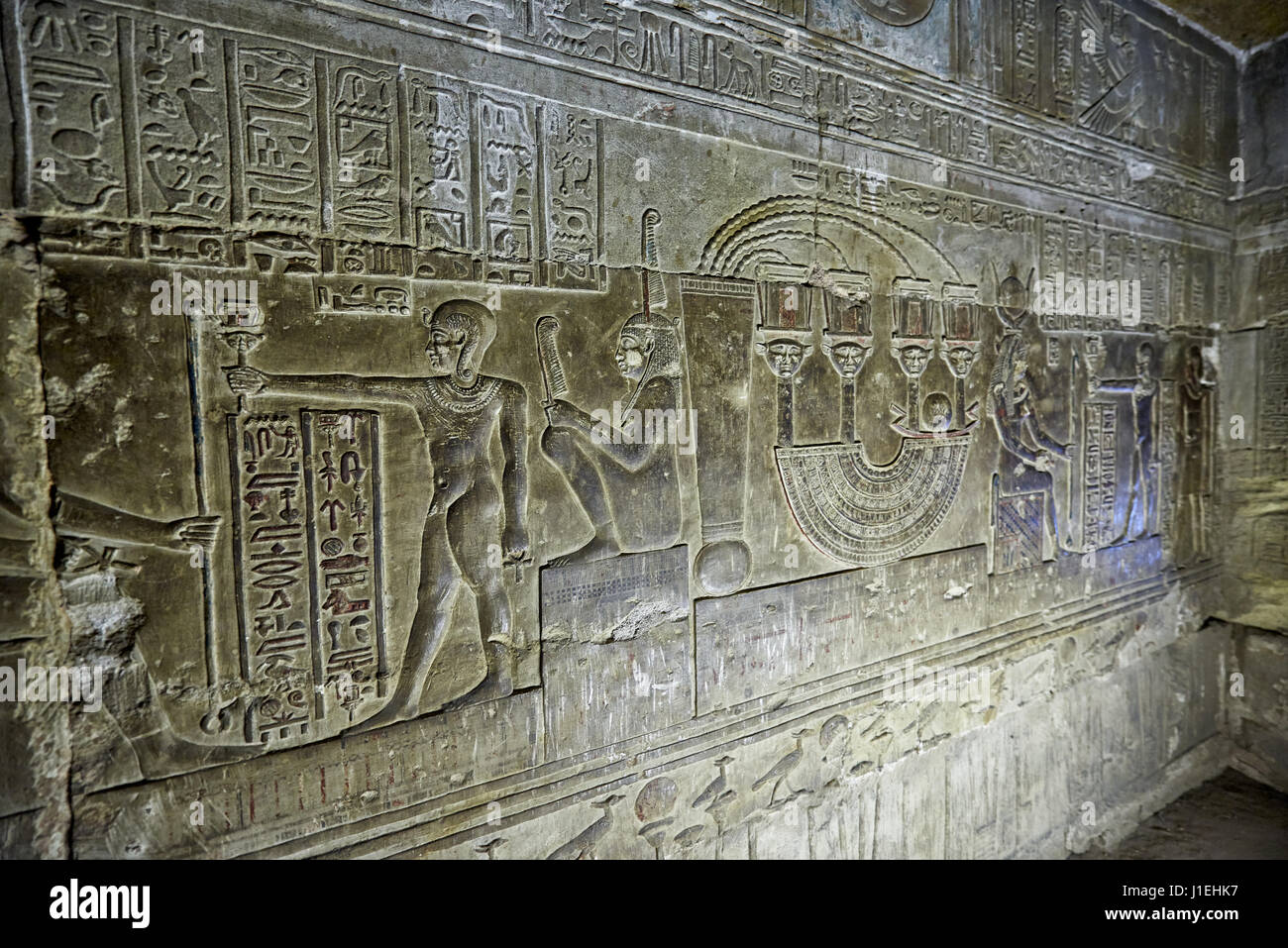 wonderful well-preserved reliefs inside Dendera temple complex Stock ...