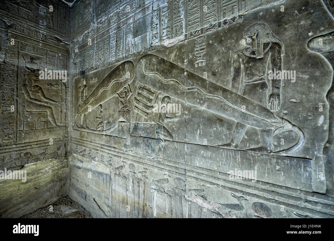 wonderful well-preserved reliefs inside Dendera temple complex Stock ...