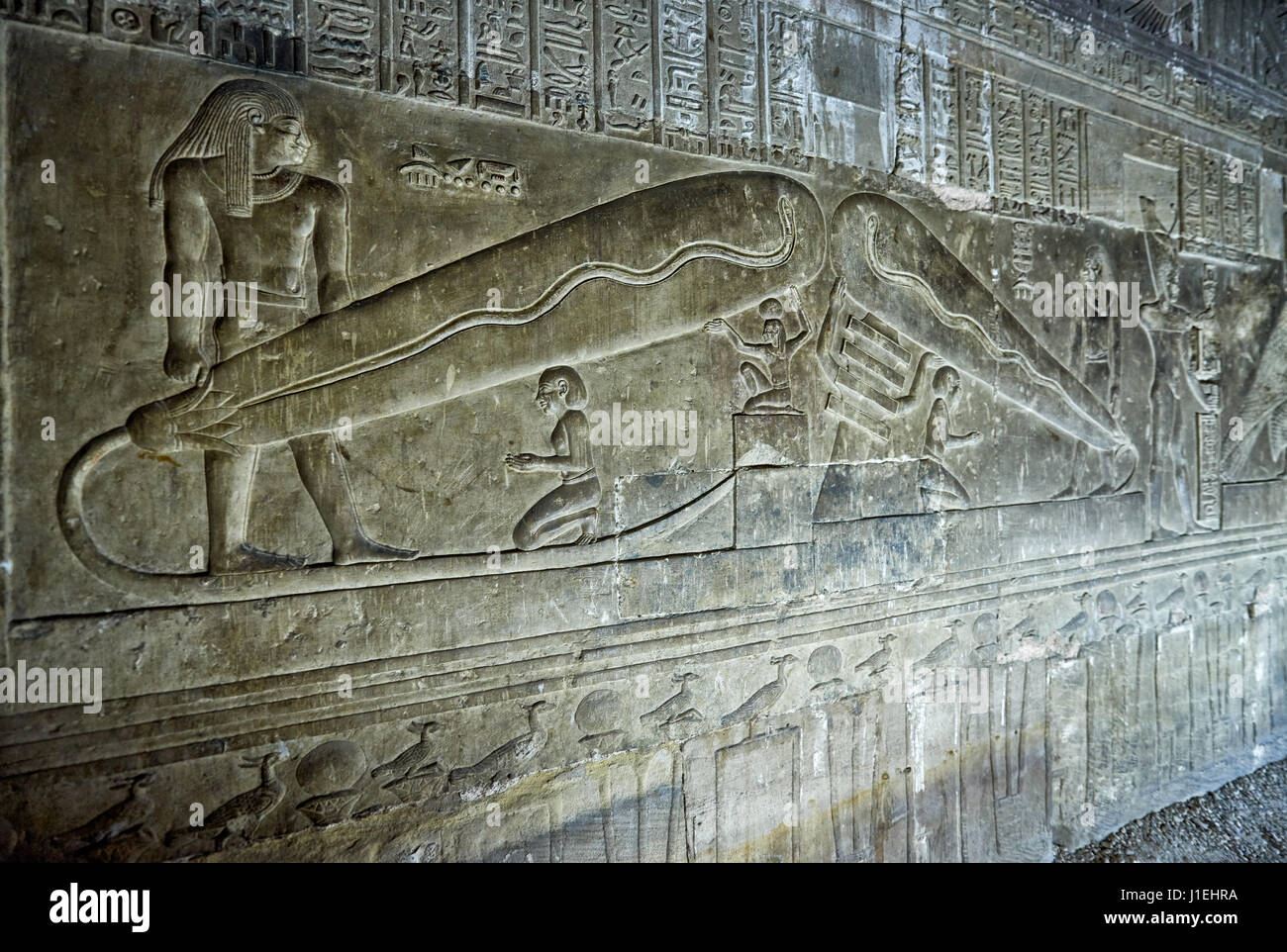 wonderful well-preserved reliefs inside Dendera temple complex Stock ...