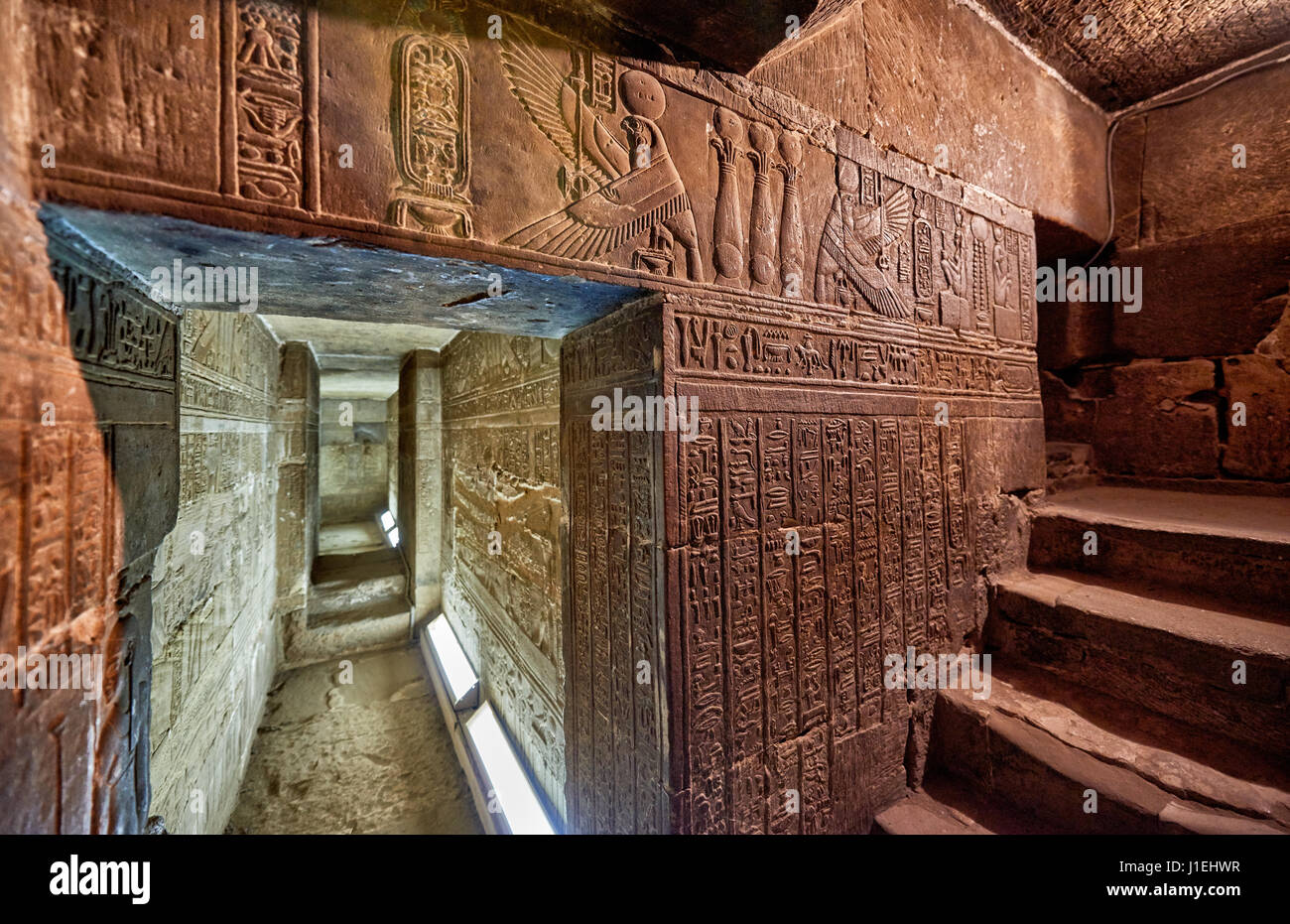 wonderful well-preserved reliefs inside Dendera temple complex Stock Photo - Alamy