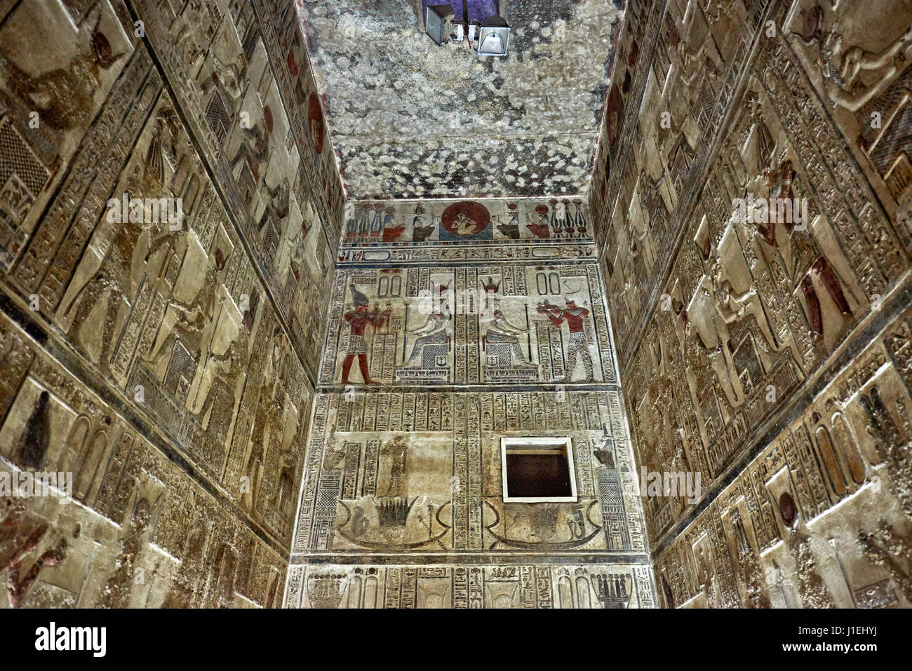 reliefs at circular staircase Dendera temple complex Stock Photo - Alamy