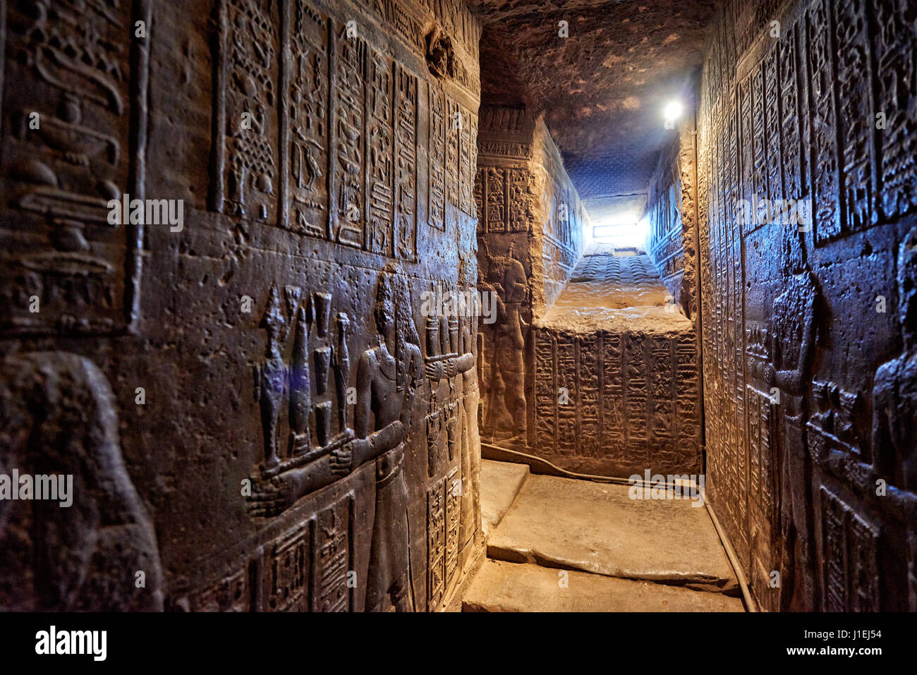 reliefs at circular staircase Dendera temple complex Stock Photo - Alamy