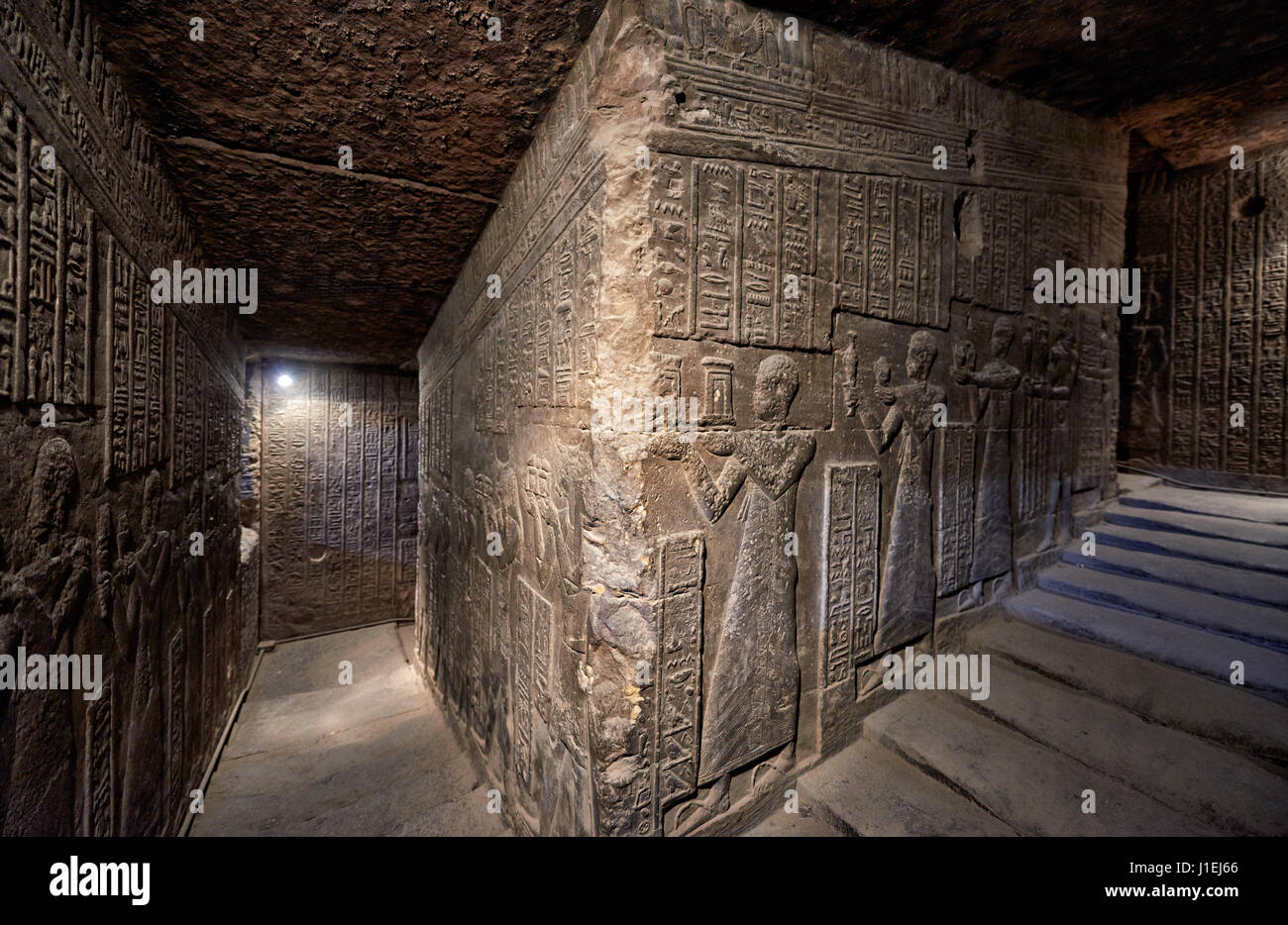 reliefs at circular staircase Dendera temple complex Stock Photo - Alamy