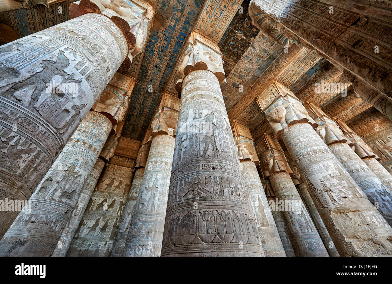 columns of Hathor temple in ptolemaic Dendera Temple complex, Qena ...