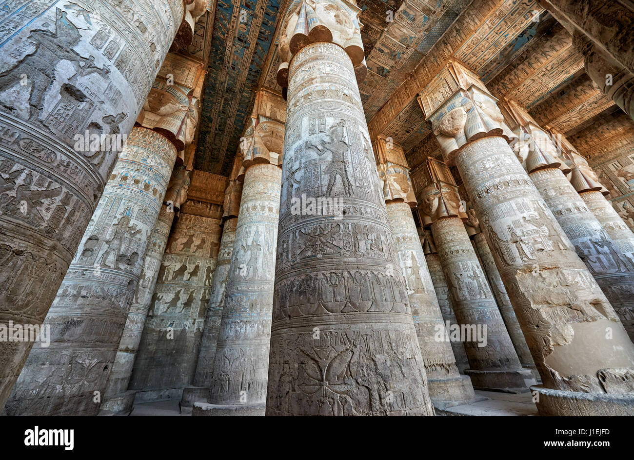 columns of Hathor temple in ptolemaic Dendera Temple complex, Qena ...