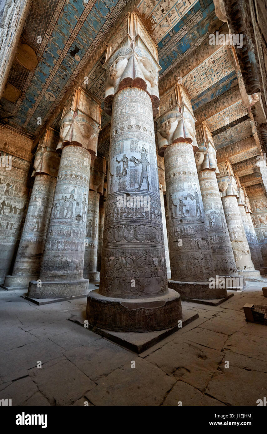 columns of Hathor temple in ptolemaic Dendera Temple complex, Qena ...