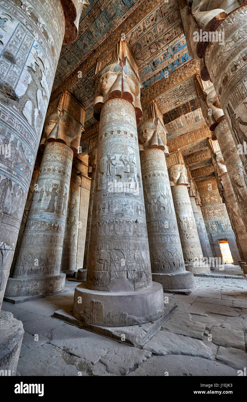 columns of Hathor temple in ptolemaic Dendera Temple complex, Qena ...
