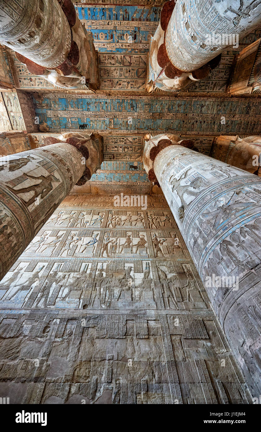 columns of Hathor temple in ptolemaic Dendera Temple complex, Qena ...