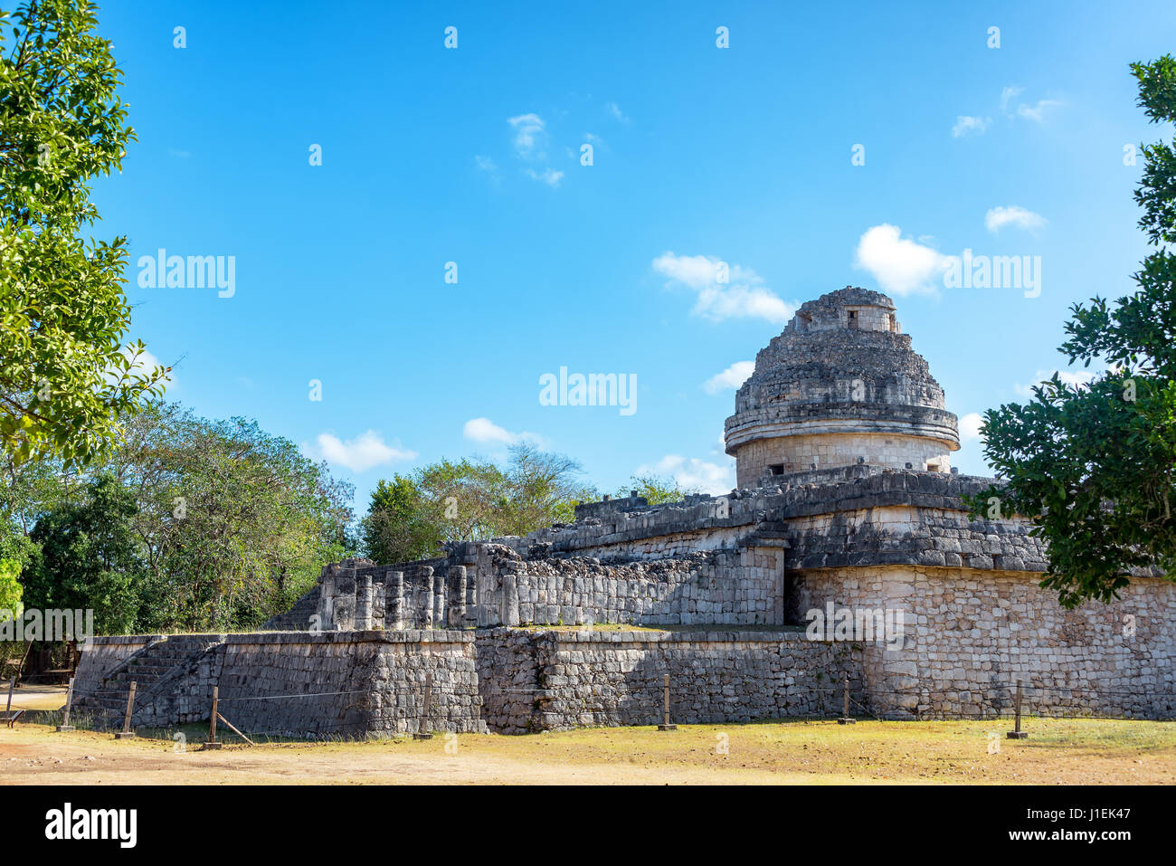 Ancient Mayan observatory in the ruins of Chichen Itza, Mexico Stock ...