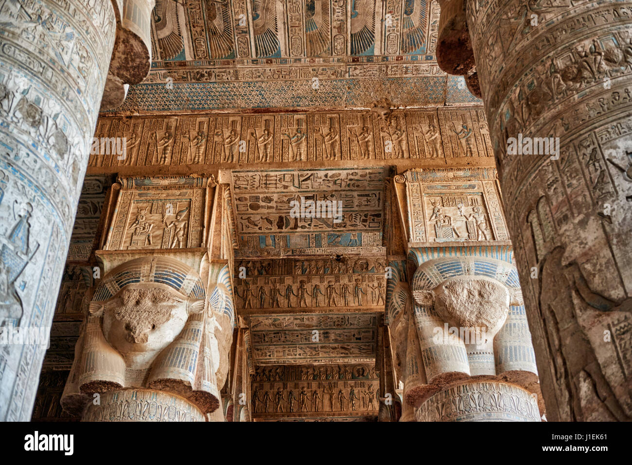 columns of Hathor temple in ptolemaic Dendera Temple complex, Qena ...