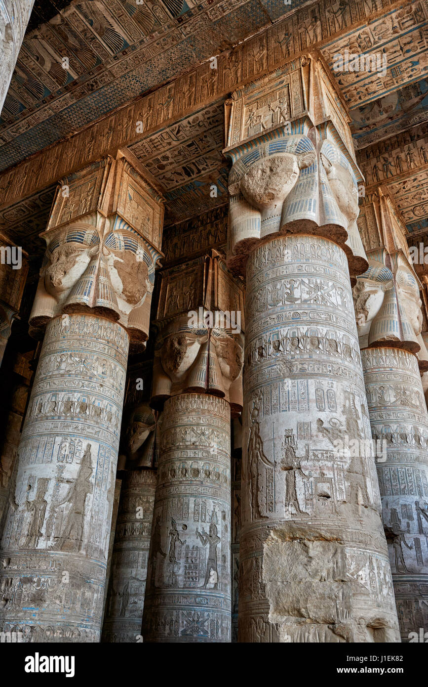 columns of Hathor temple in ptolemaic Dendera Temple complex, Qena ...