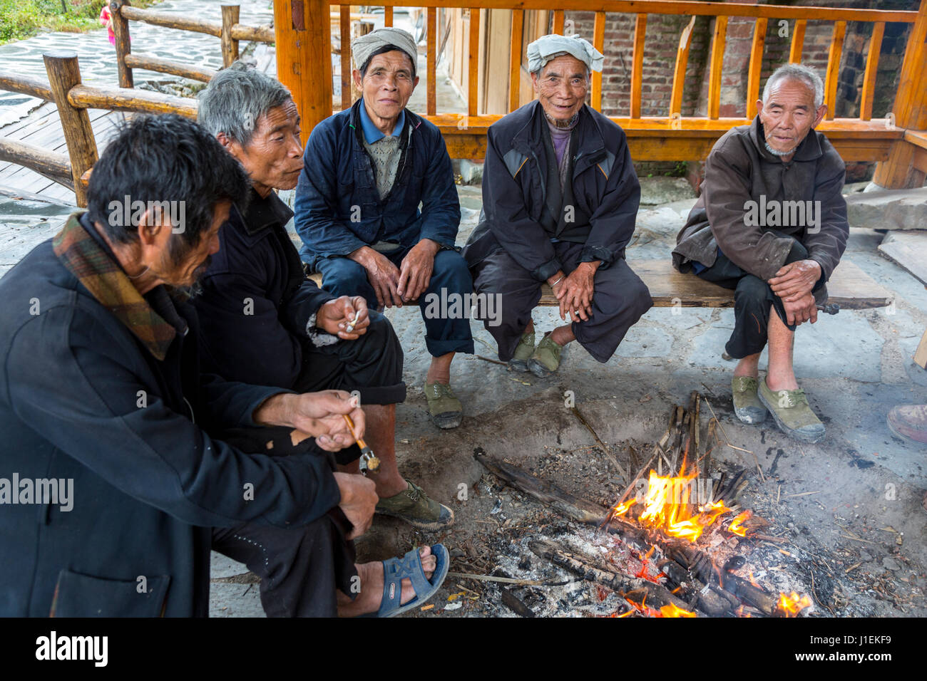 Huanggang, Guizhou, China. Village Men Meeting in a Drum Tower of a ...