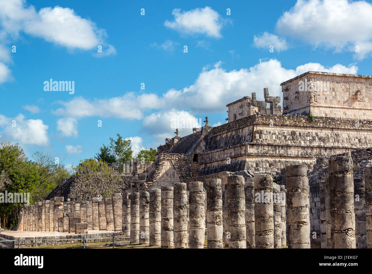 Thousand columns and temple of the warrior in the ancient Mayan ruins ...