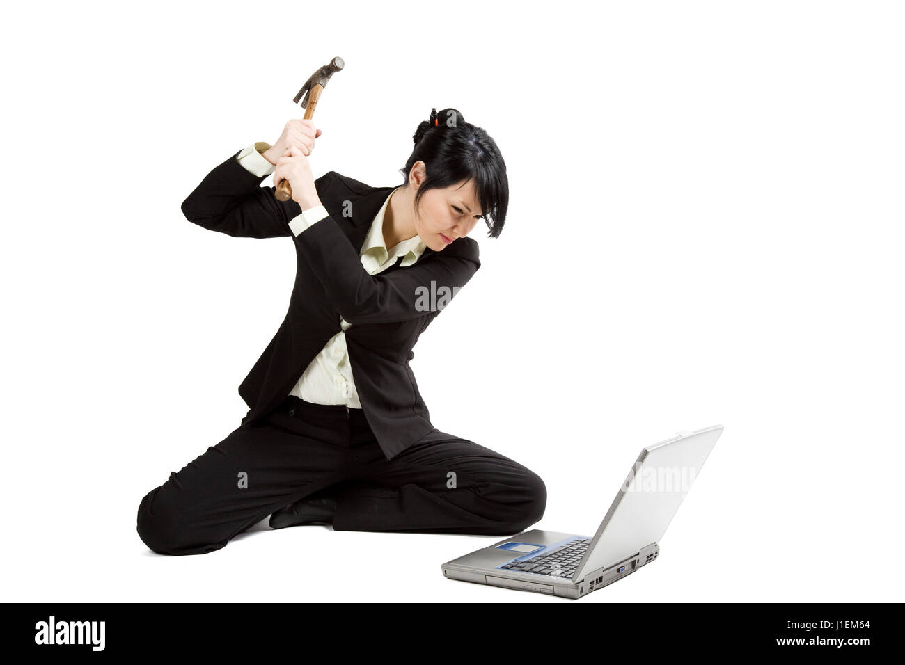Woman Smashing Laptop Hammer High Resolution Stock Photography and ...